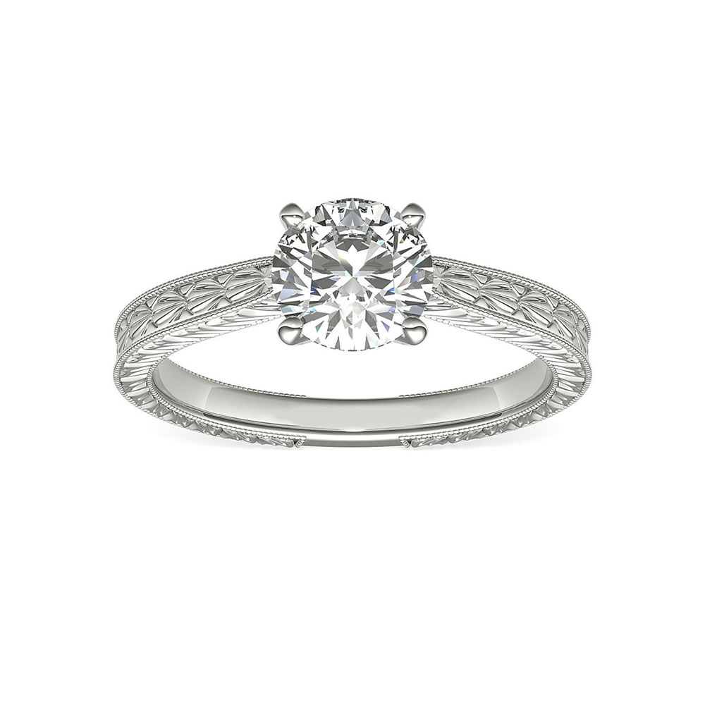 Hand Engraved Solitaire Engagement White Gold Ring | Temple & Grace ...