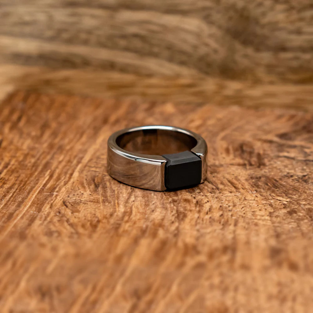 Elysium black diamond and titanium signet ring | Temple & Grace Singapore