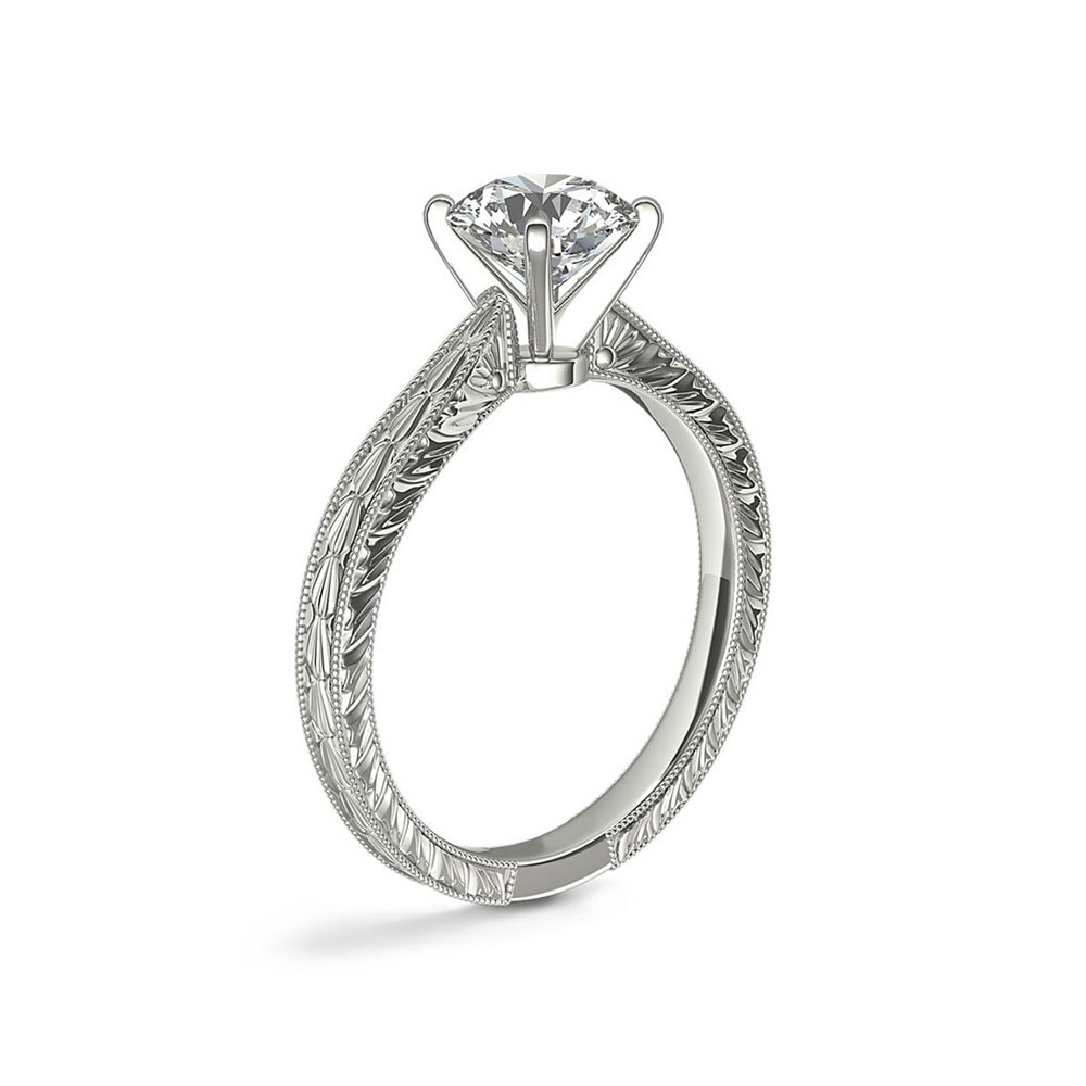 Hand Engraved Solitaire Engagement White Gold Ring | Temple & Grace ...